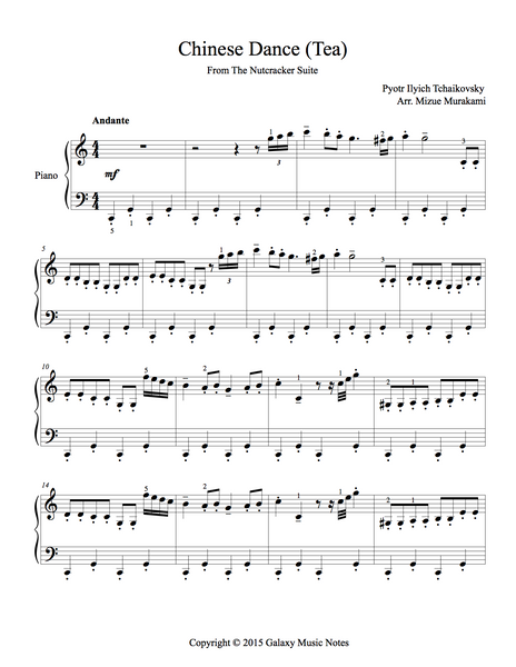 Chinese Dance "Tea" [The Nutcracker] Intermediate piano solo sheet